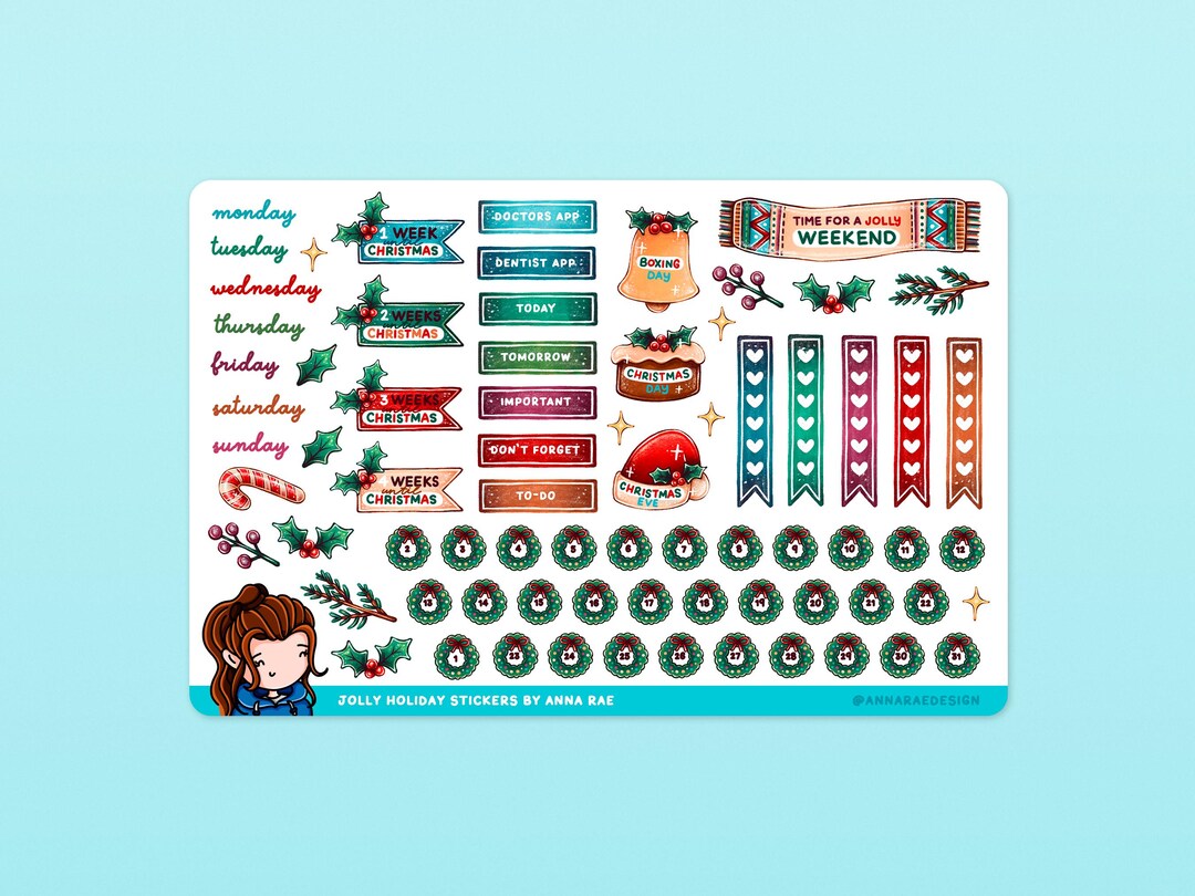 Jolly Holiday Functional Planner Stickers - Cute Christmas Sticker ...