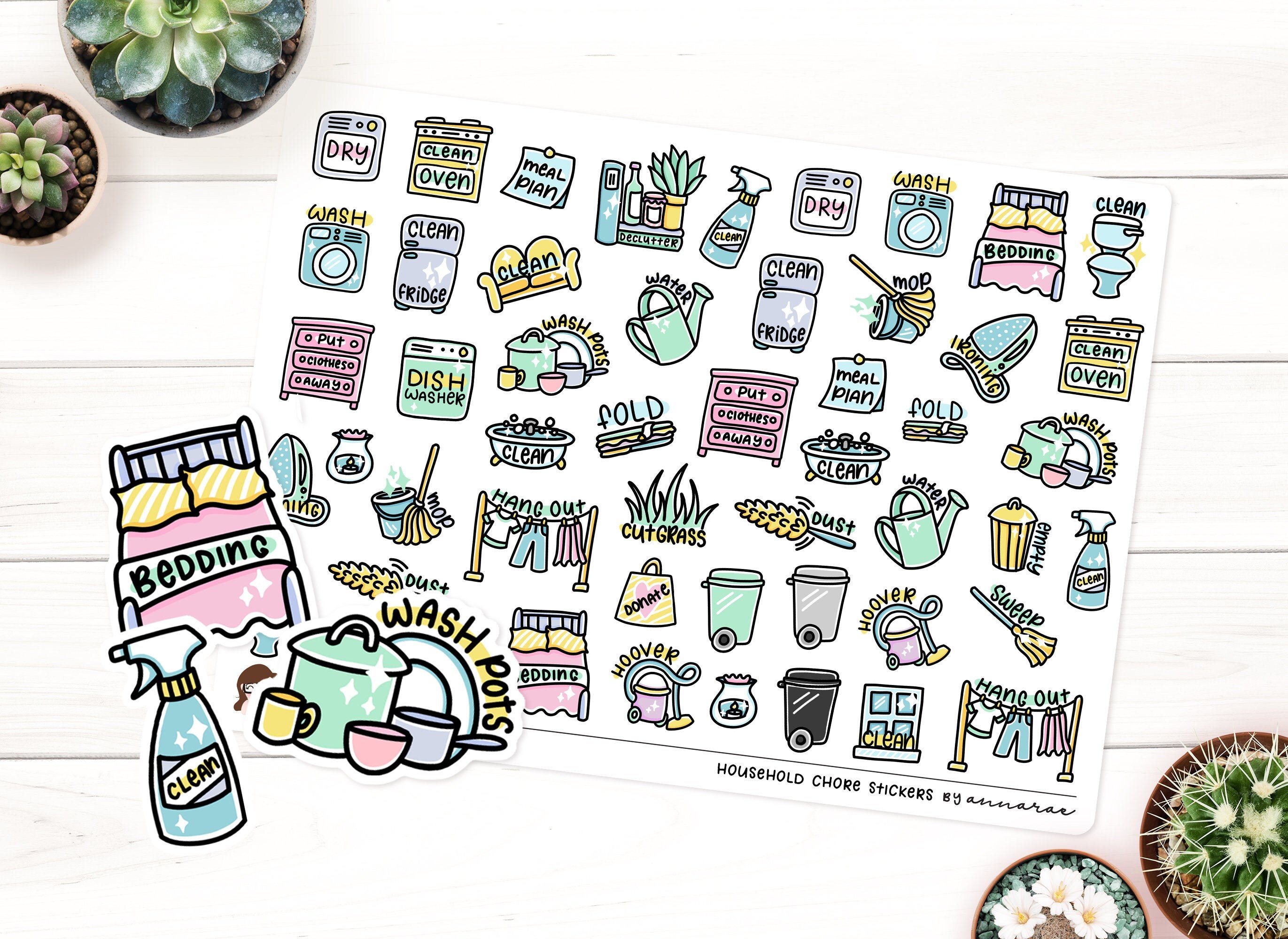 Stickers Happy Planner House chore Productivity Icon sticker Cleaning ...