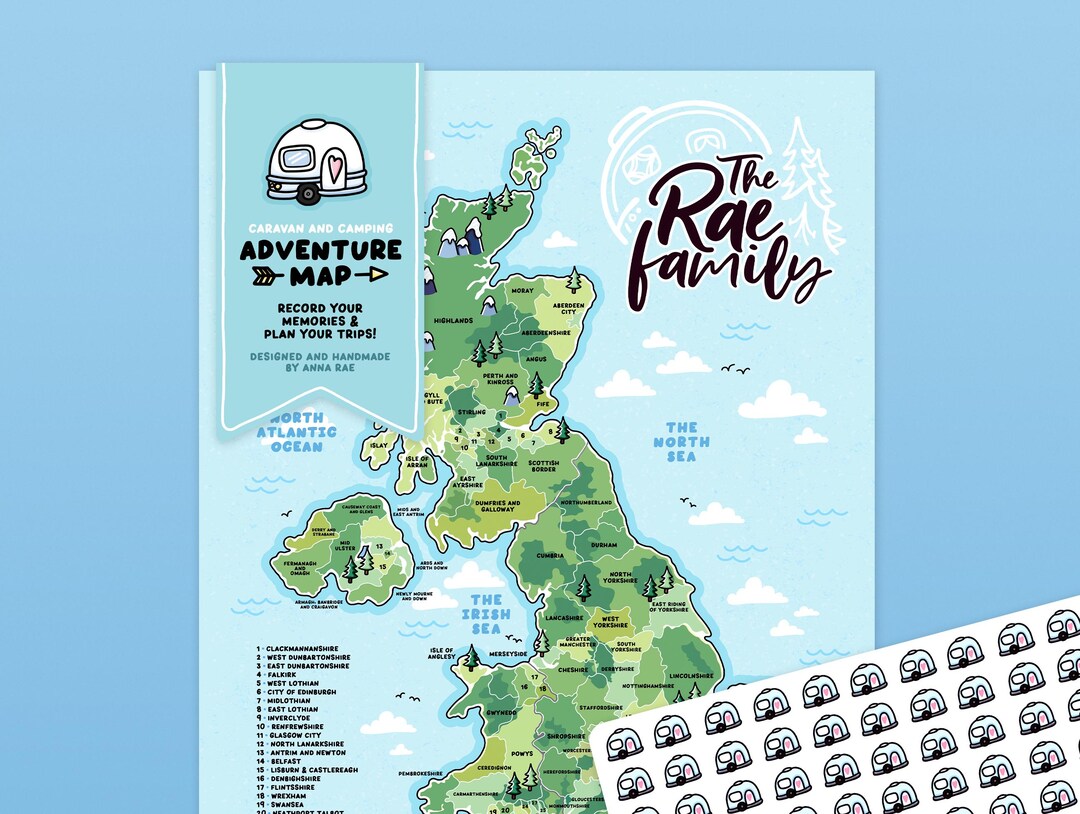 Personalised Caravan Adventure Map 2022 - Camping, Motorhome, God Pod ...