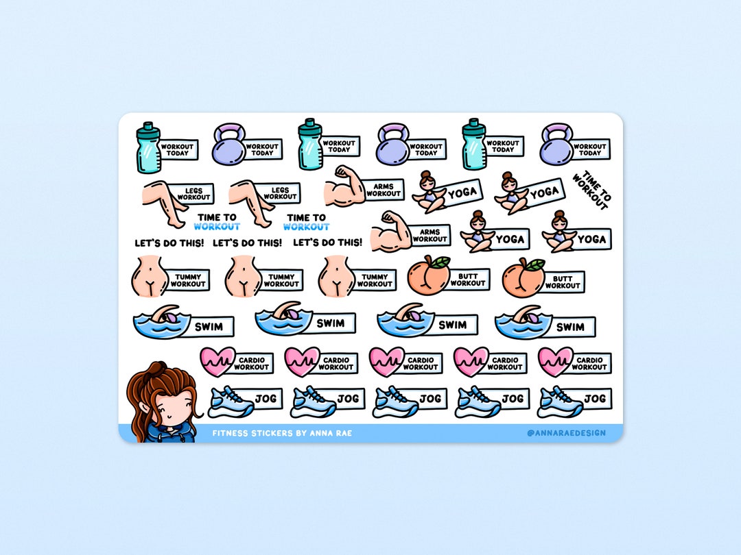 Gym Stickers - Fitness Reminder, Workout Tracker Sticker Sheet for ...