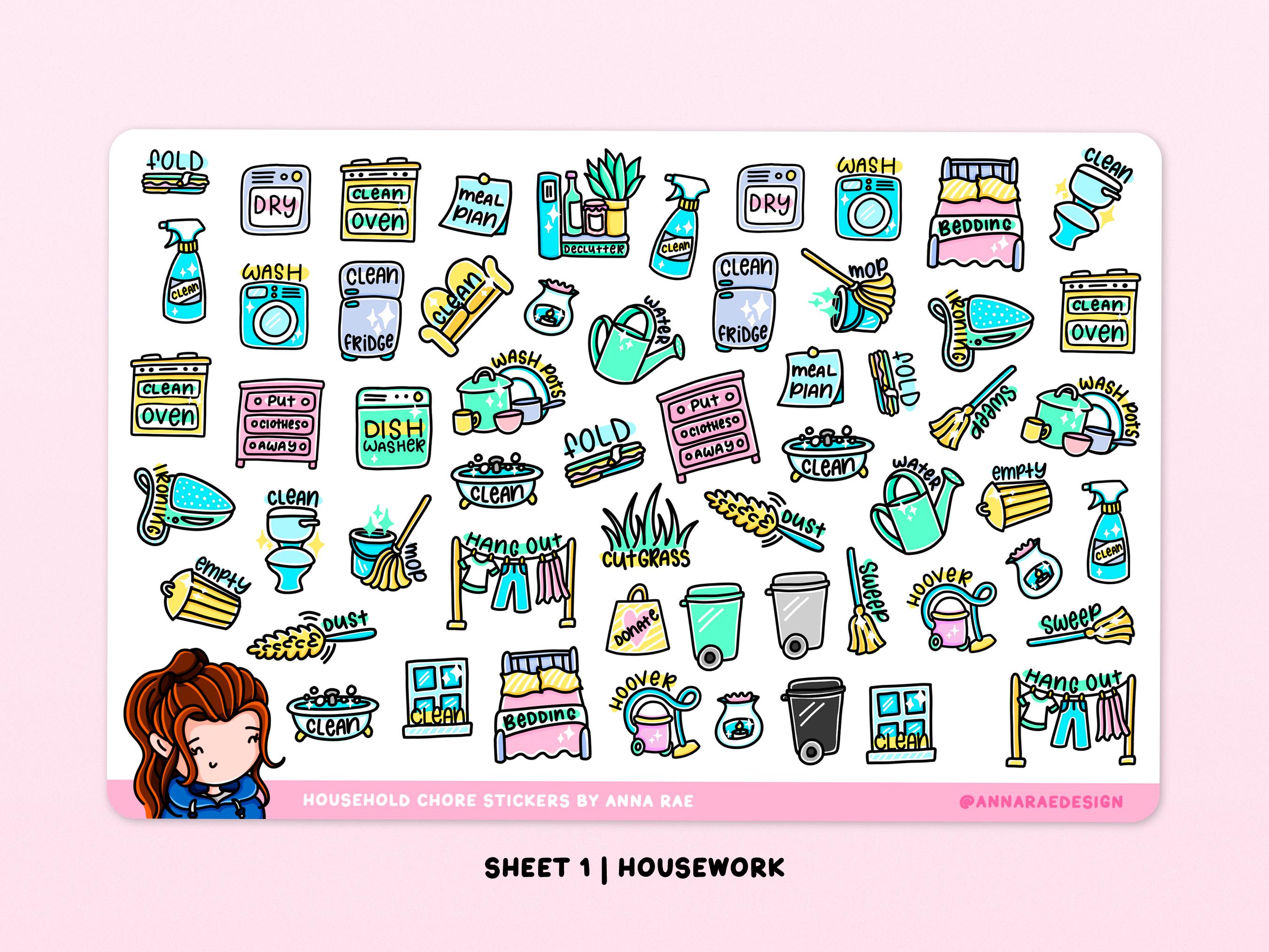 Housework Planner Stickers - Pastel - Household Chores, Cleaning ...