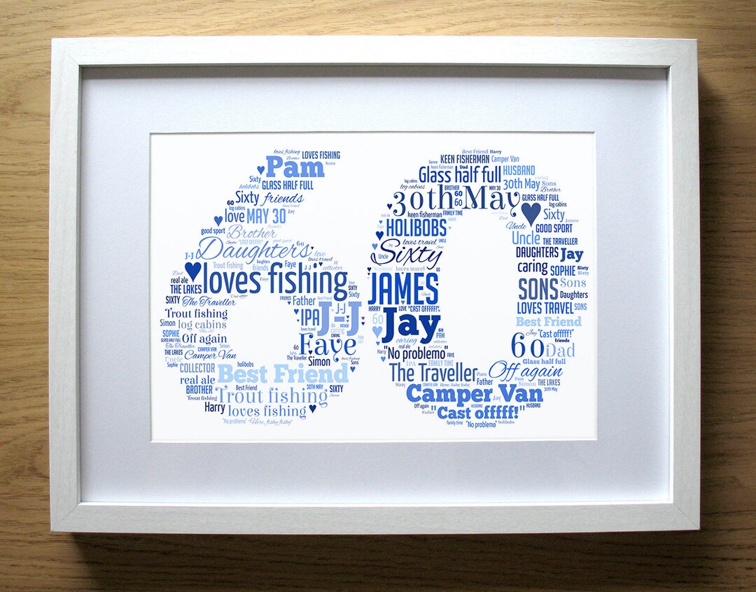 60 Birthday Numbers Gift for Husband Dad Brother - Personalised Word ...