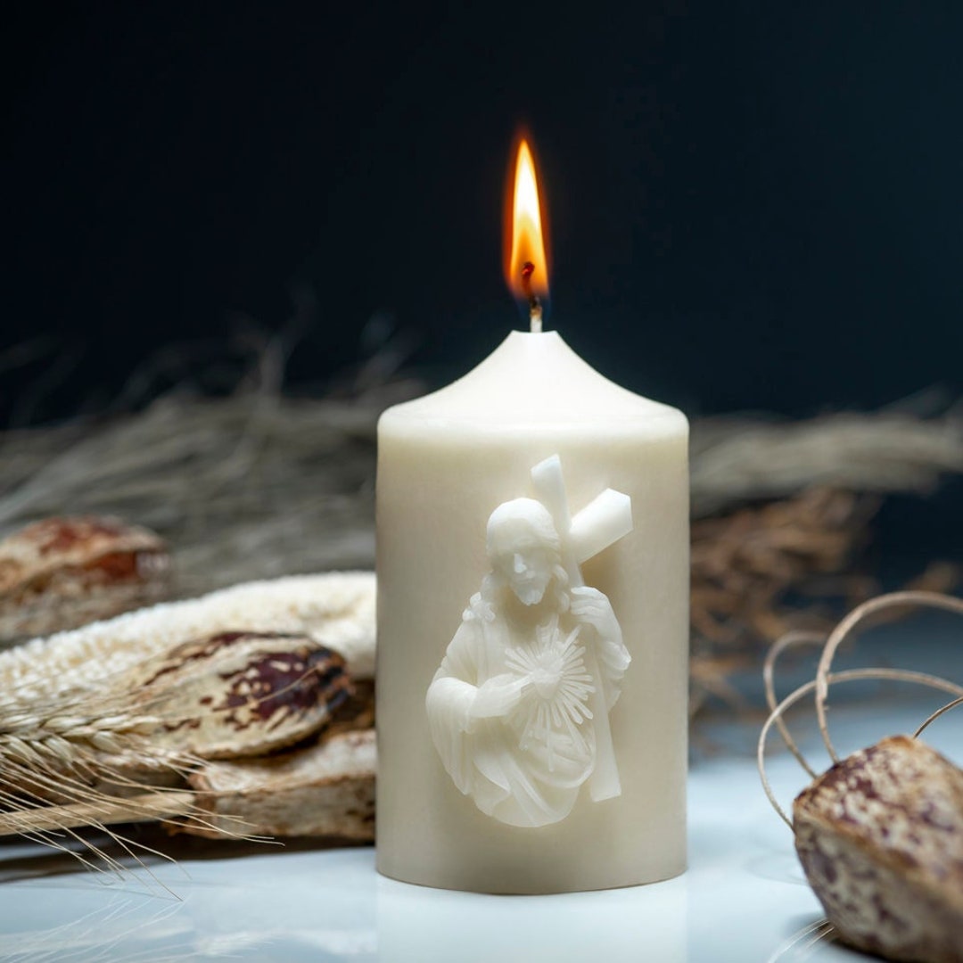 Hand-made Christian Prayer Candle With HEART of JESUS CHRIST Bas-relief ...