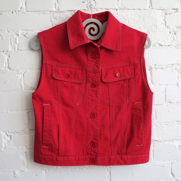 Red Denim Vest - Etsy