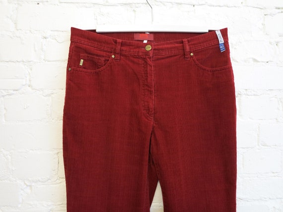 Womens Red Corduroy Pants Stright Leg Stretchy Cotton… - Gem