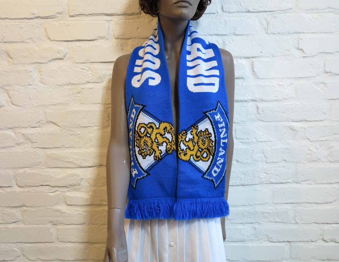 Vintage Finland Suomi Supporter Scarf – 1990s Blue White Knit Football ...