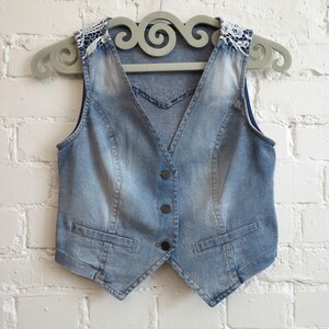 Light Blue Denim Vest With Lace Fitted Jens Waistcoat Stretchy Denim ...