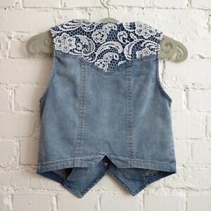 Light Blue Denim Vest With Lace Fitted Jens Waistcoat Stretchy Denim ...
