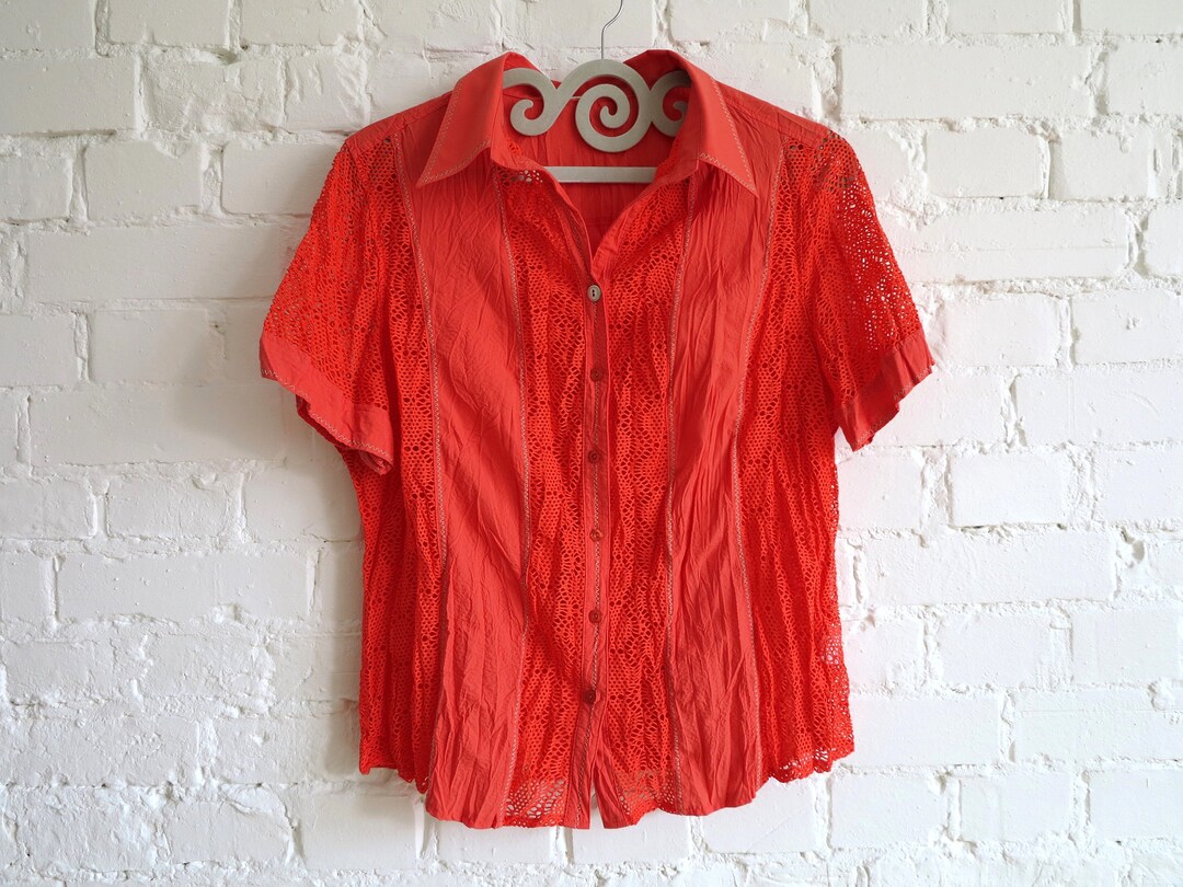 Corall Red Mesh Blouse Transparent Womens Top Sheer Womens Blouse ...