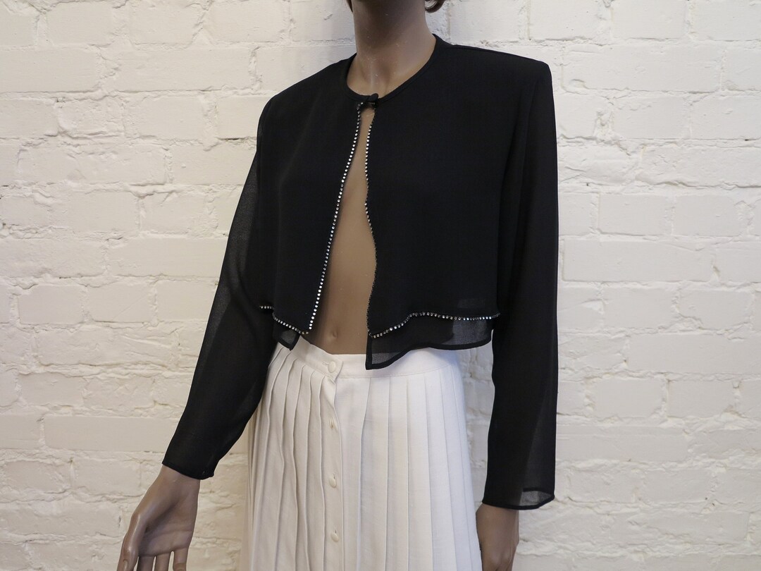 Black Chiffon Blouse One Button Blouse Long Sleeves Chiffon Jacket ...