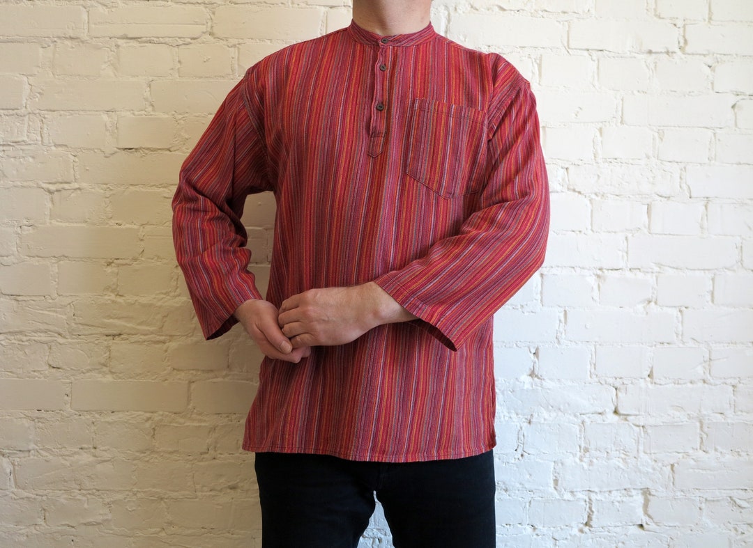 Himalayan Handmades Red Striped Cotton Shirt India Cotton Mens Shirt ...