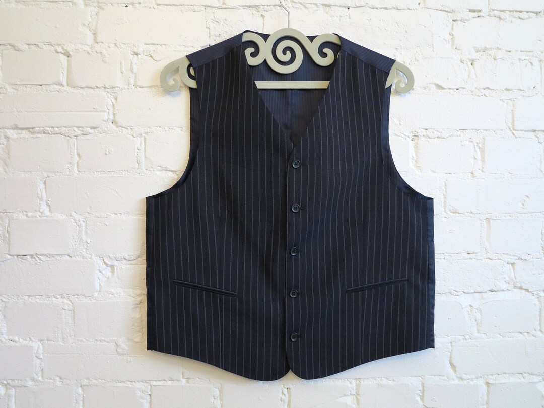Dark Blue Striped Mens Vest Formal Vest Fitted Gentlemen's Waistcoat ...