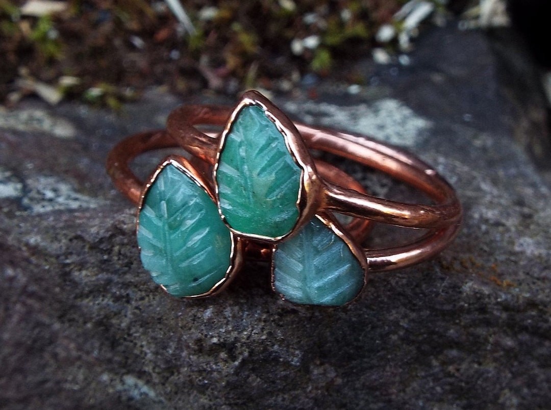 Emerald Ring, Emerald Leaf Ring, Emerald Ring, Emerald, Copper Ring ...