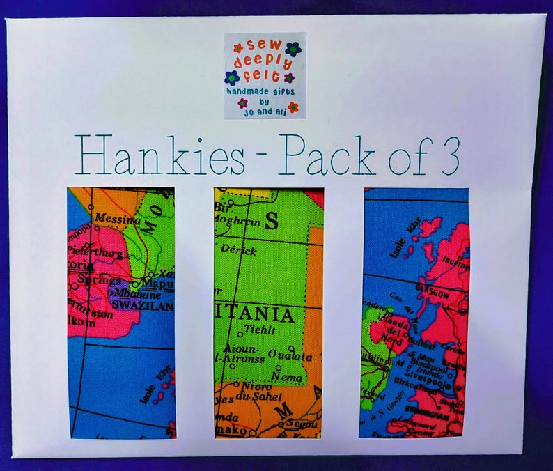 Handkerchiefs | Maps | Pack of 3 or Individual | Handmade - Etsy