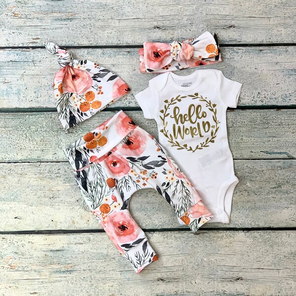 Hello World Newborn Outfit Girl - Etsy