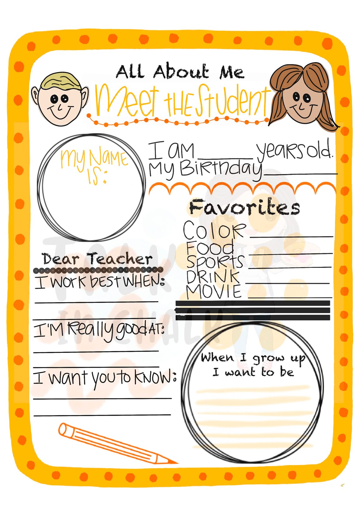 All About Me : Meet the Student Printable - Etsy