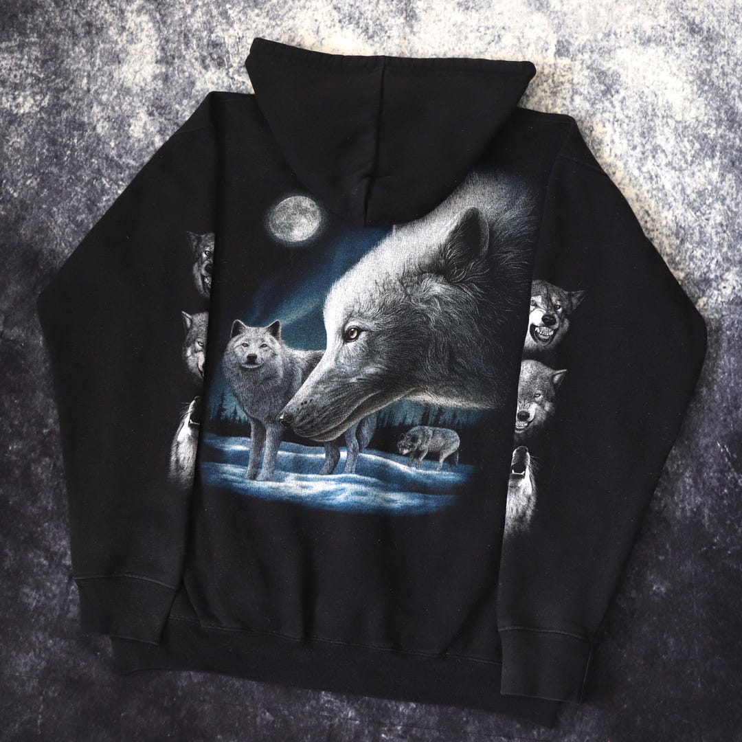Vintage 90s Faded Black Wolf Zip up Hoodie | Medium - Etsy