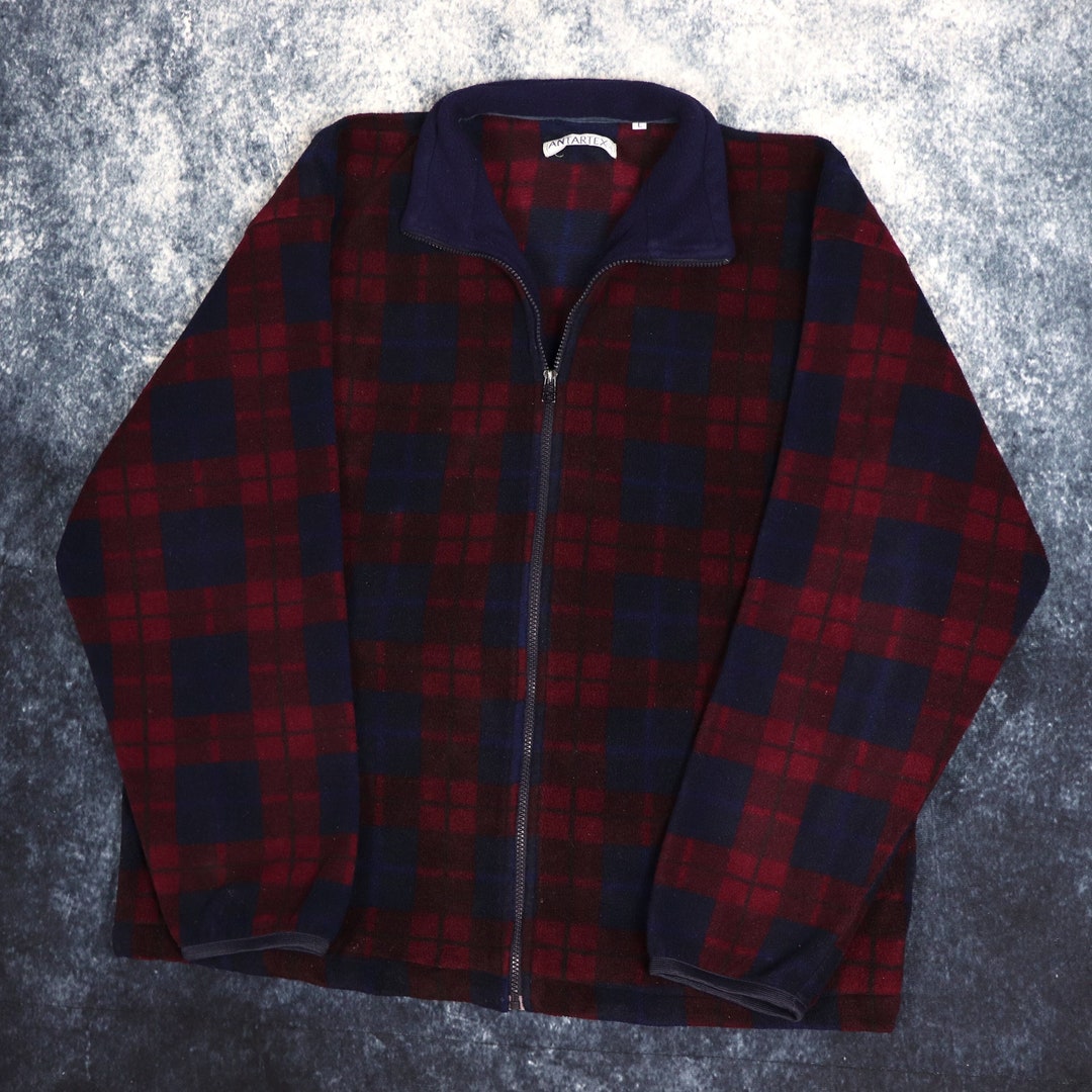 Vintage 90s Maroon & Navy Antartex Tartan Fleece Jacket | XL - Etsy