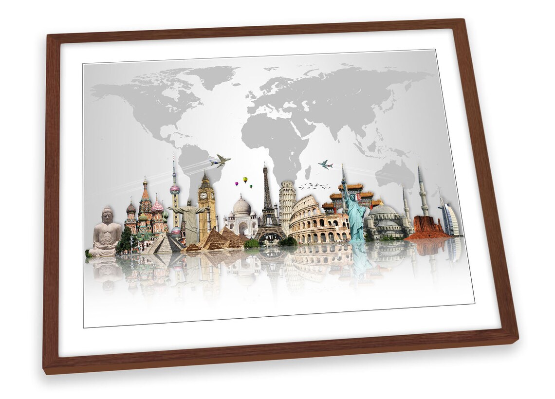 Famous Landmarks World Map FRAMED ART PRINT Picture Poster - Etsy