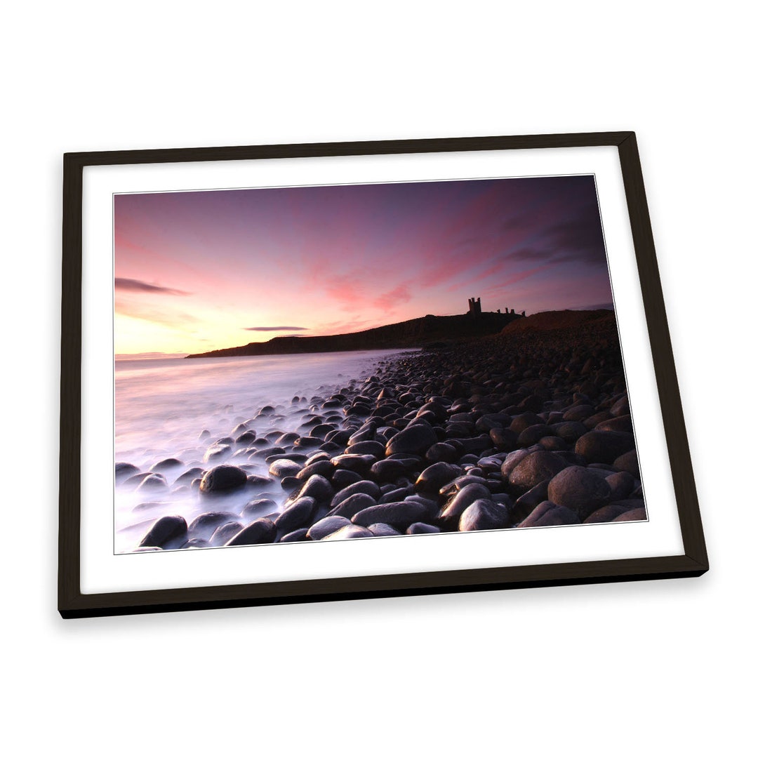 Sunset over Dunstanburgh Castle Pink FRAMED ART PRINT Picture Poster ...