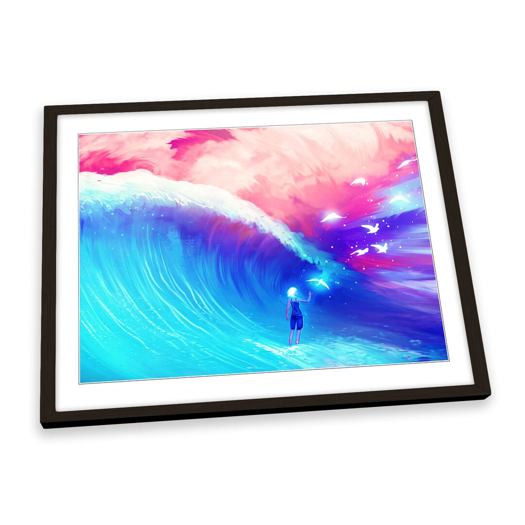 Surf Angel Doves Modern Blue FRAMED ART PRINT Picture Poster Artwork ...