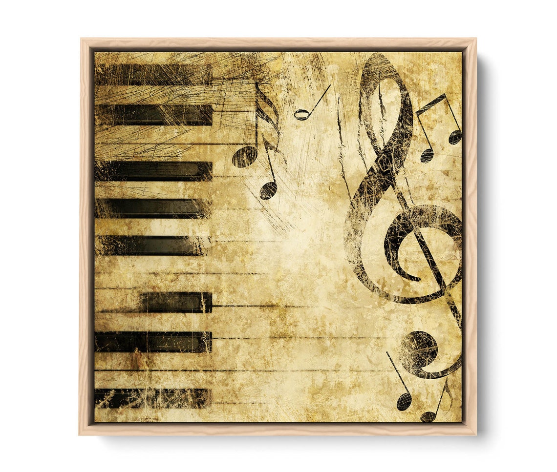 Music Note Sheet Piano Keys Beige CANVAS FLOATER FRAME Wall | Etsy