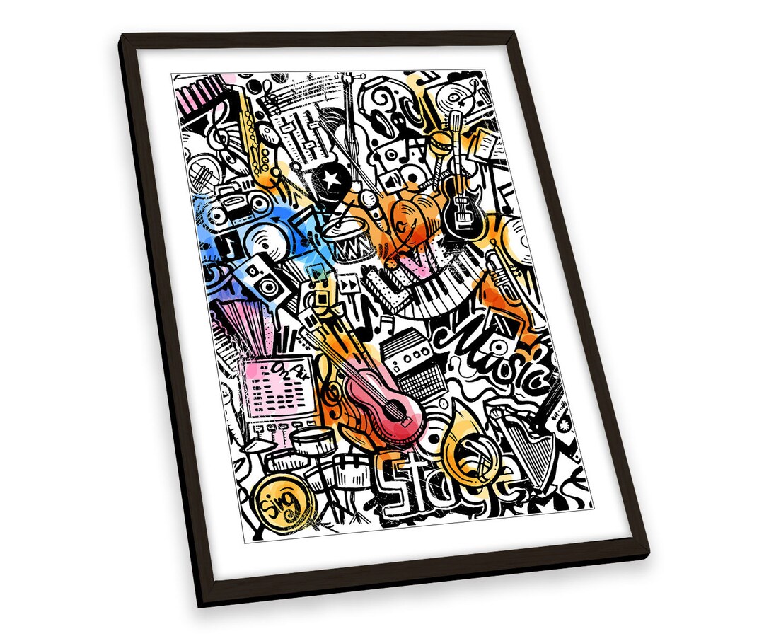 Music Instruments Collage Modern FRAMED ART PRINT Picture Portrait ...