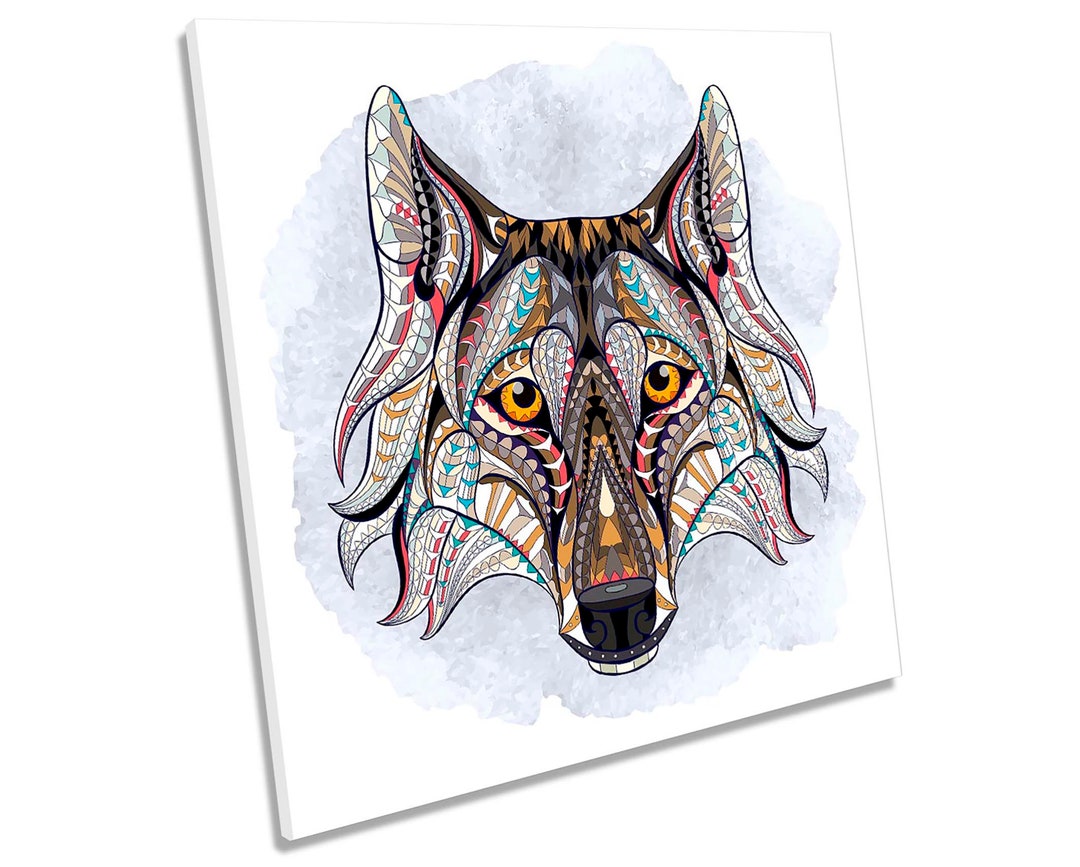 Wolf Face Tribal Picture CANVAS WALL ART Square Print Multi-coloured - Etsy