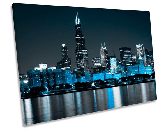 Chicago Skyline Illinois Blue Print CANVAS WALL ART Picture - Etsy