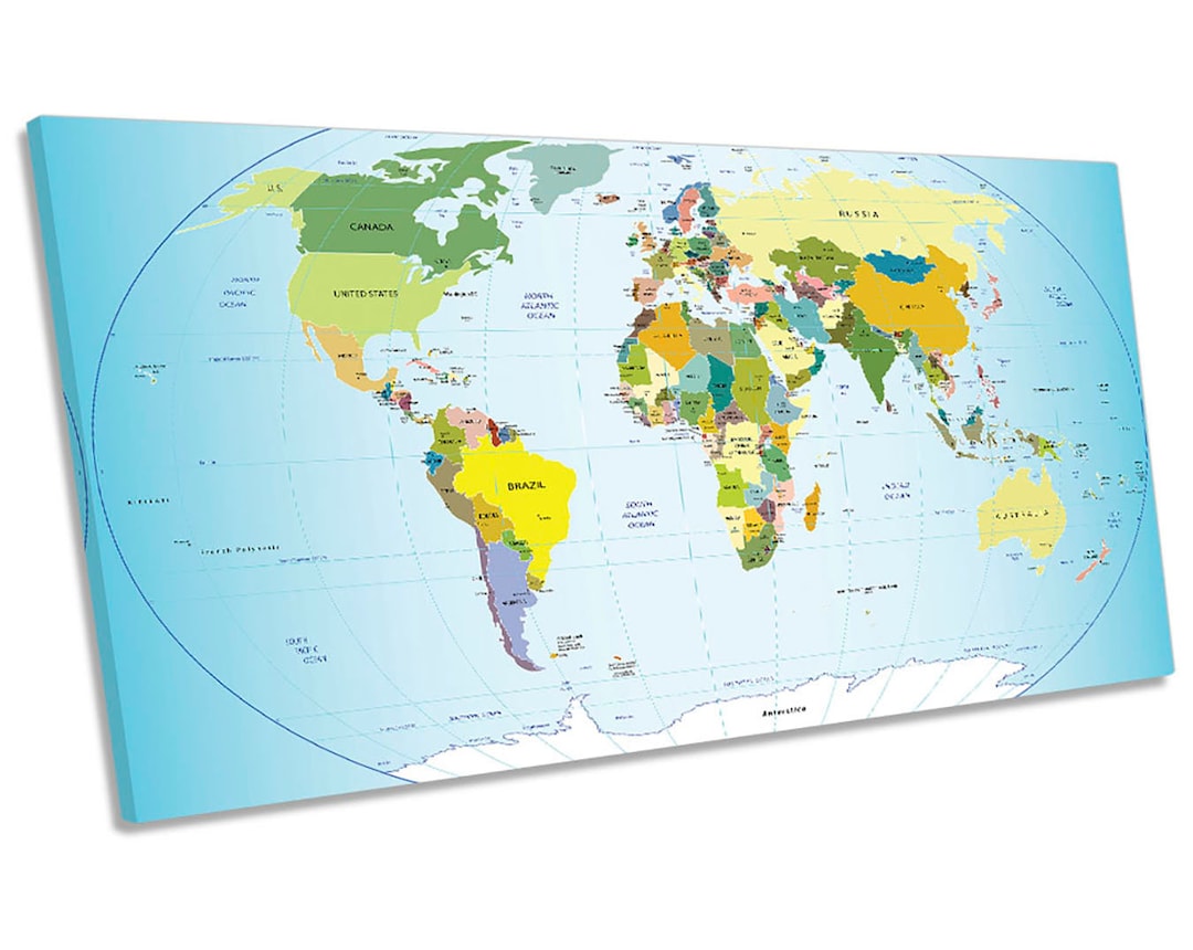 Map of the World Atlas Panoramic CANVAS WALL ART Print Picture - Etsy ...