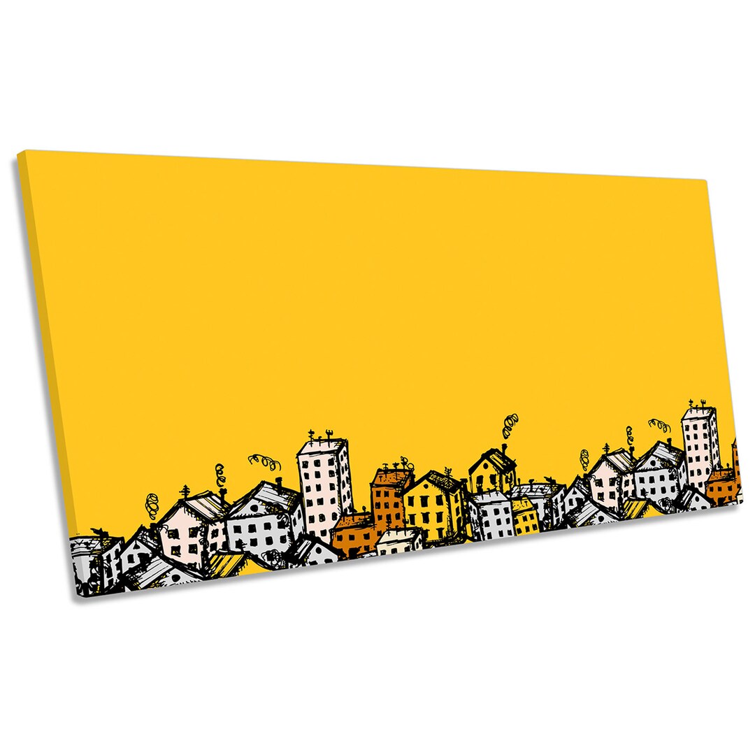 Abstract Yellow City Minimalistic Box Frame CANVAS ART PANORAMIC ...