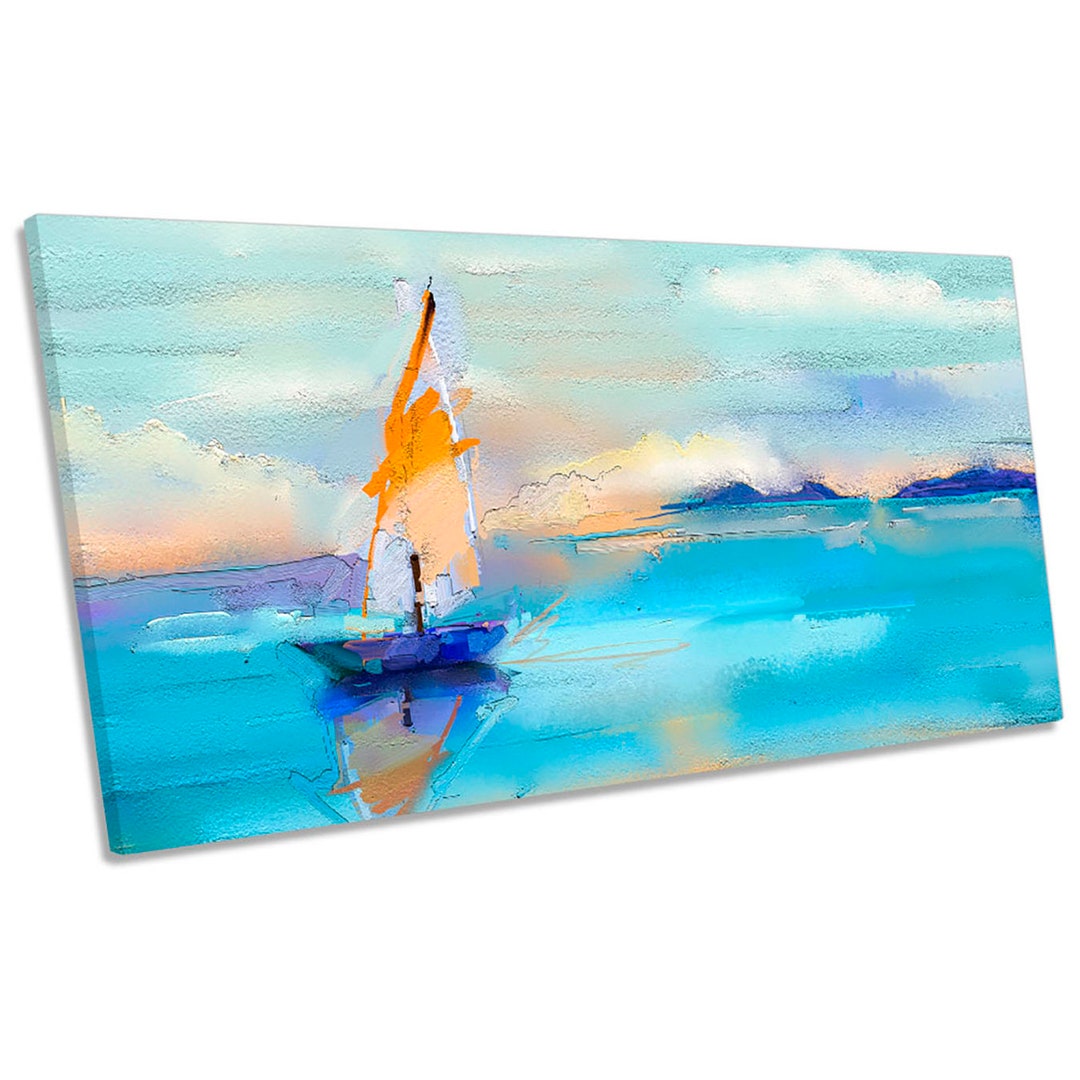 Blue Sail Boat Sea Repro Panoramic CANVAS WALL ARTWORK Print Art - Etsy