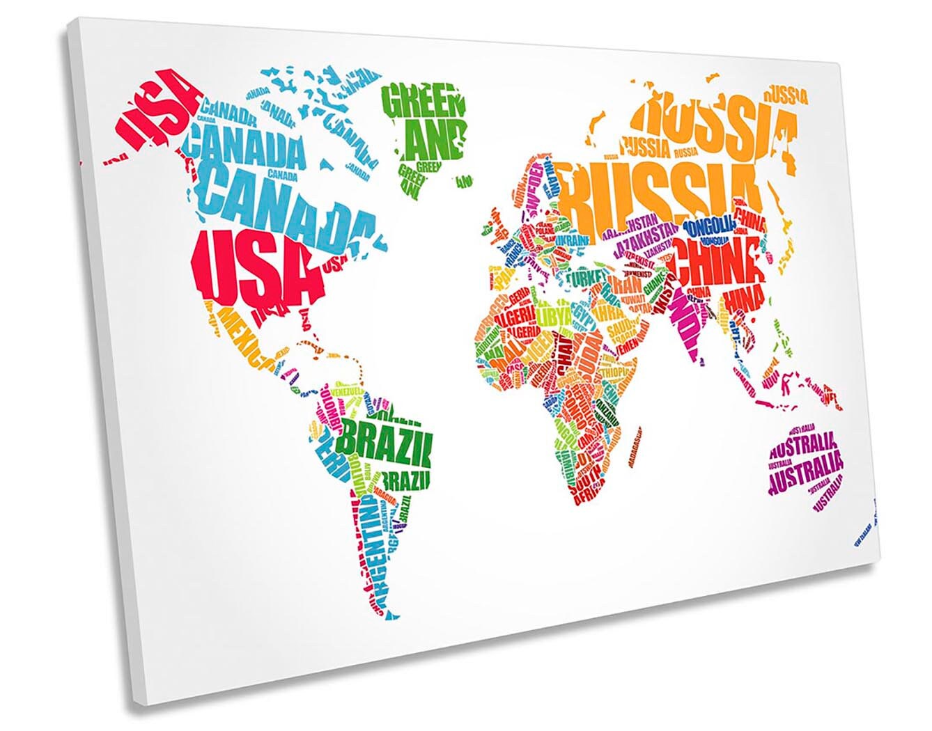Map of World Country Names CANVAS WALL ART Picture Print | Etsy