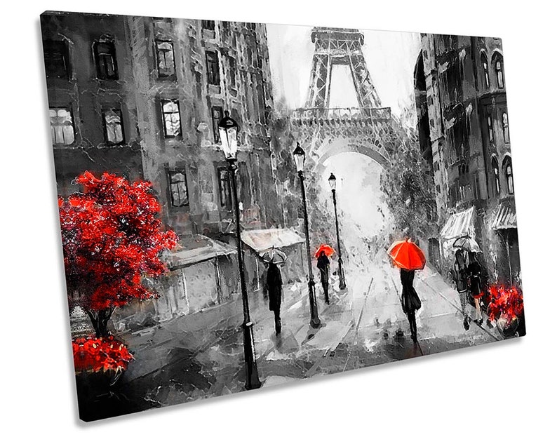 Red Umbrella Paris Street CANVAS WALL ART Picture Print | Etsy