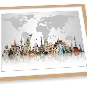 Famous Landmarks World Map FRAMED ART PRINT Picture Poster - Etsy