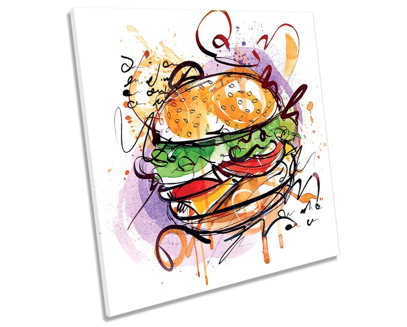 Kitchen Ham Burger Modern CANVAS WALL ARTWORK Square Art Print | Etsy