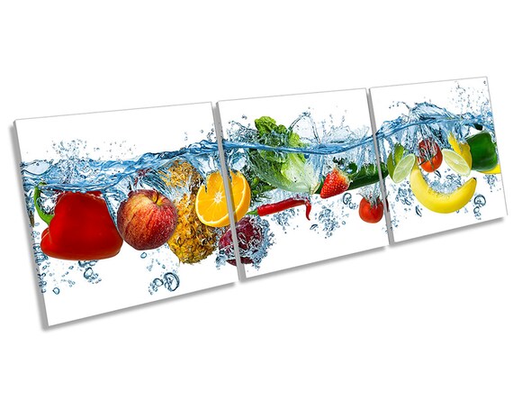 Fruit Water Splash Kitchen Picture CANVAS WALL ART Three Panel | Etsy