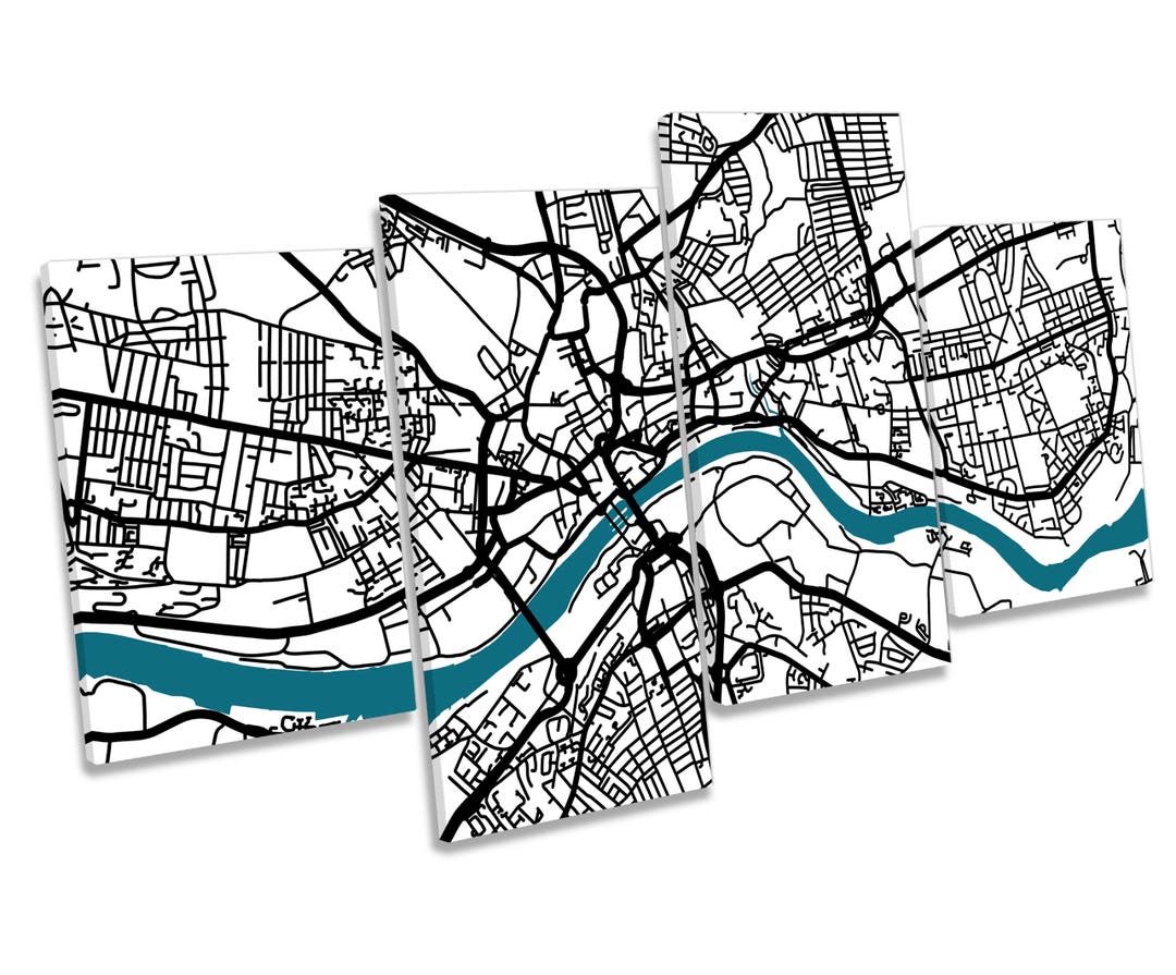 Newcastle Upon Tyne UK Map Minimalistic Multi CANVAS ART Framed Panel ...