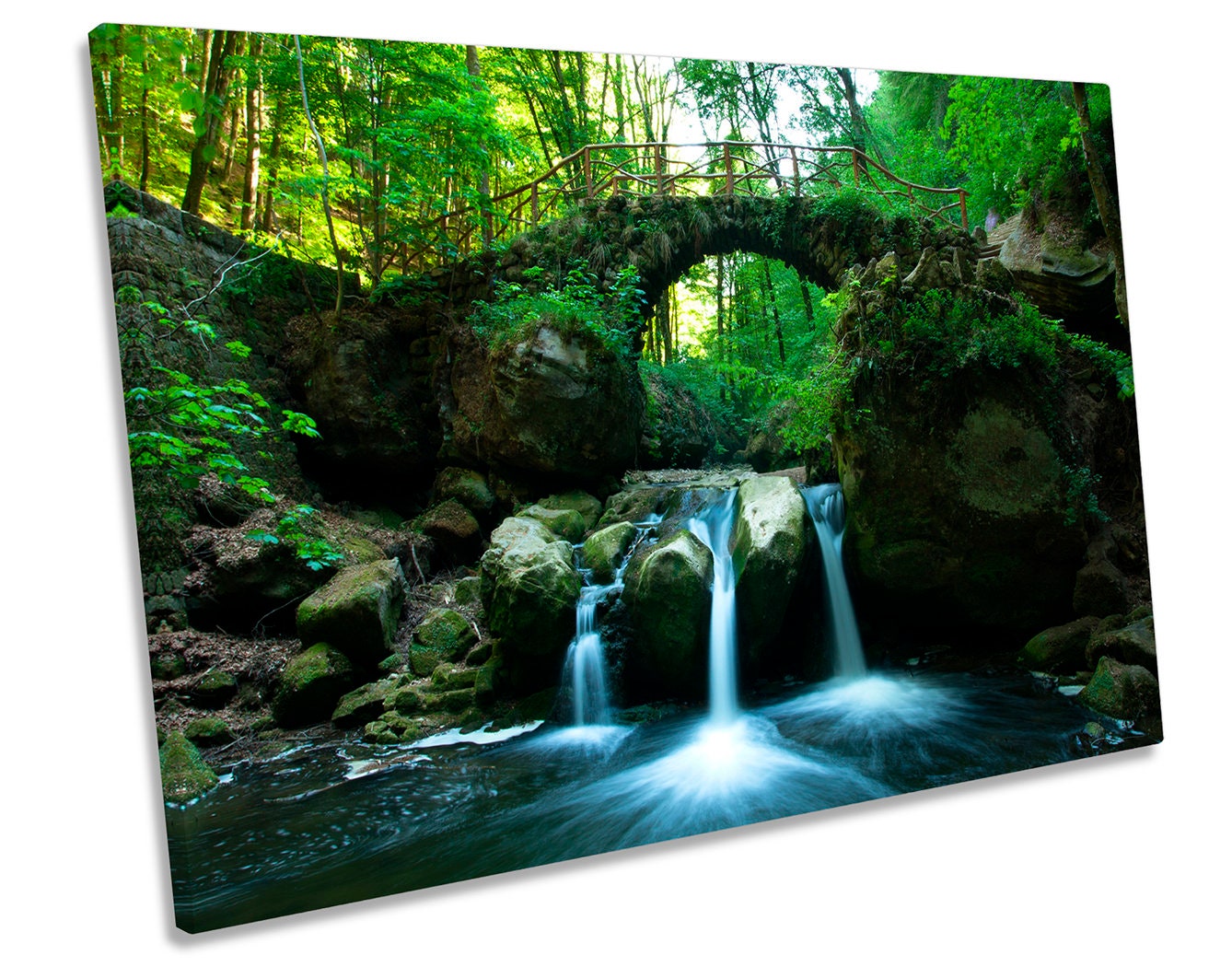 Forest River Bridge Landscape Green CANVAS WALL ART Box Framed - Etsy