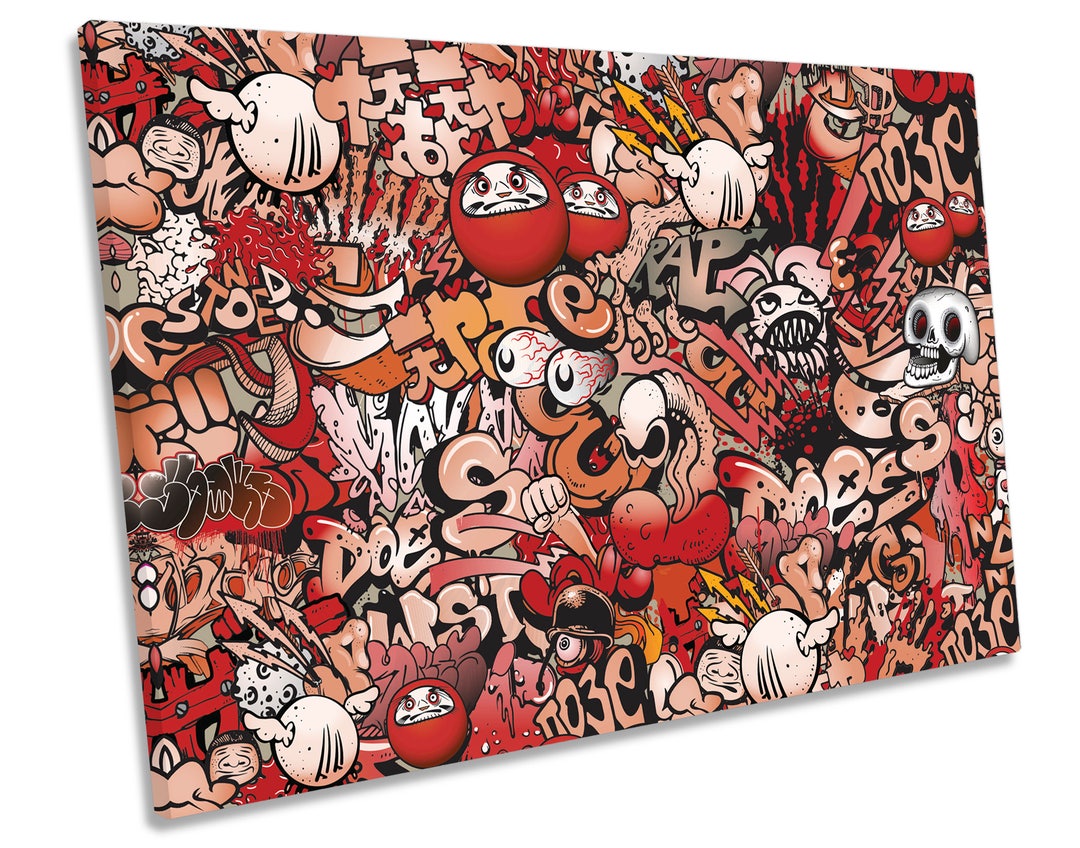 Graffiti Sticker Bomb Urban Red CANVAS WALL ART Box Framed - Etsy