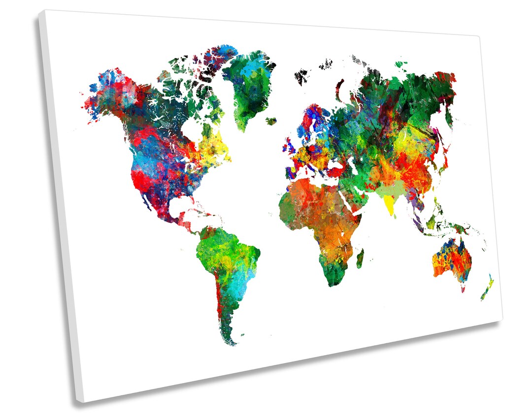 World Map Multi Coloured CANVAS WALL ART Picture Print - Etsy