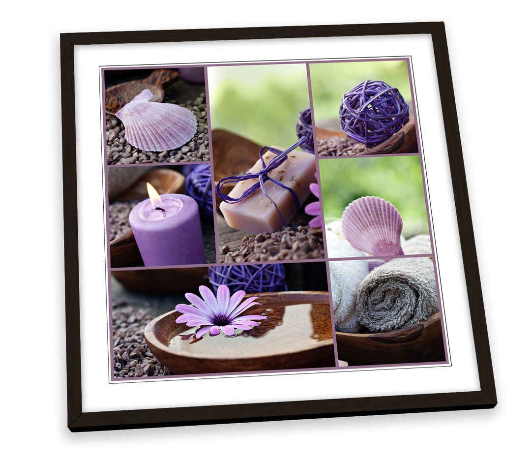 Spa Candles Soap Collage Purple FRAMED ART PRINT Picture Square Artwork ...