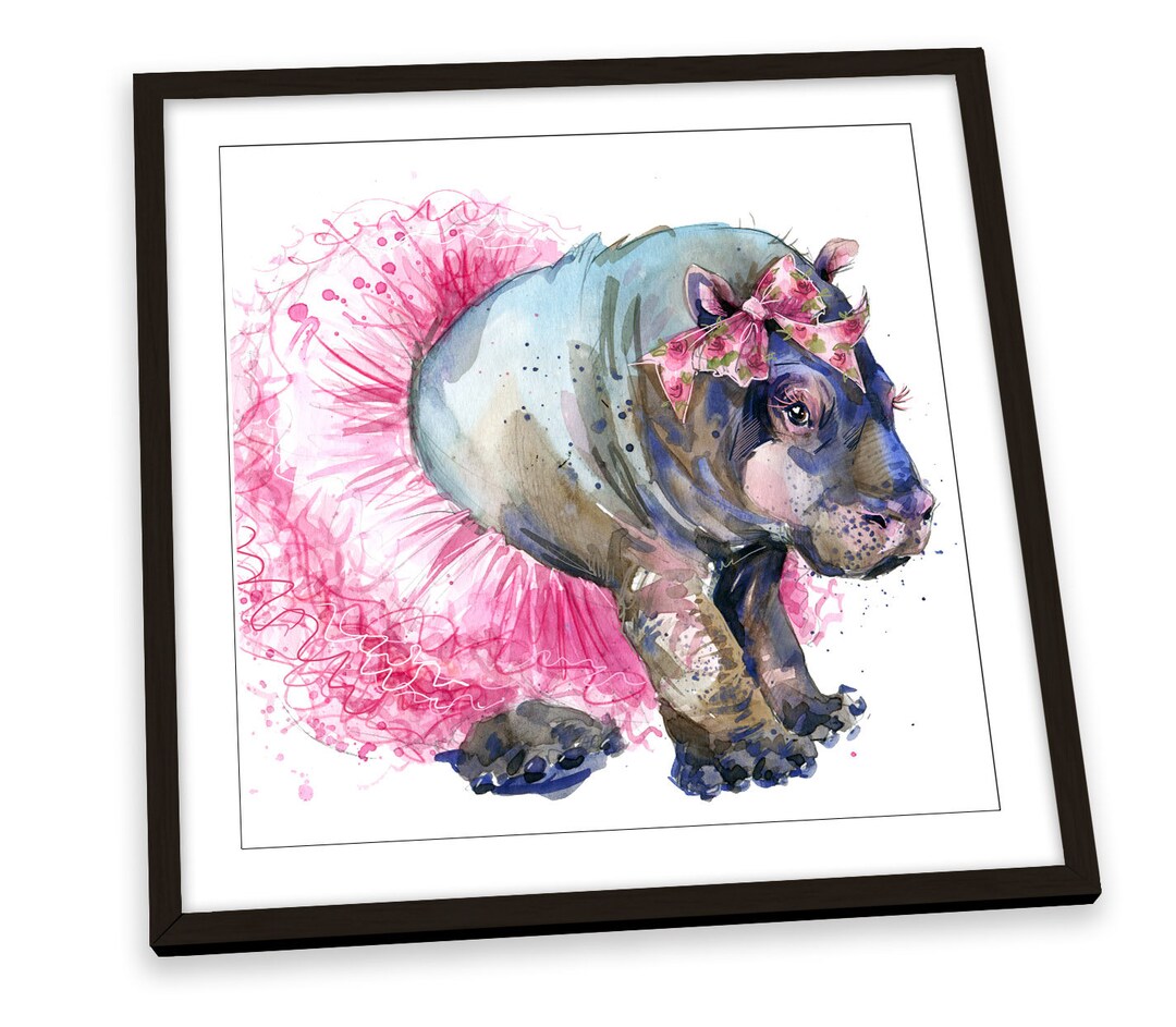 Baby Hippo Tutu Pink FRAMED ART PRINT Picture Square Artwork - Etsy