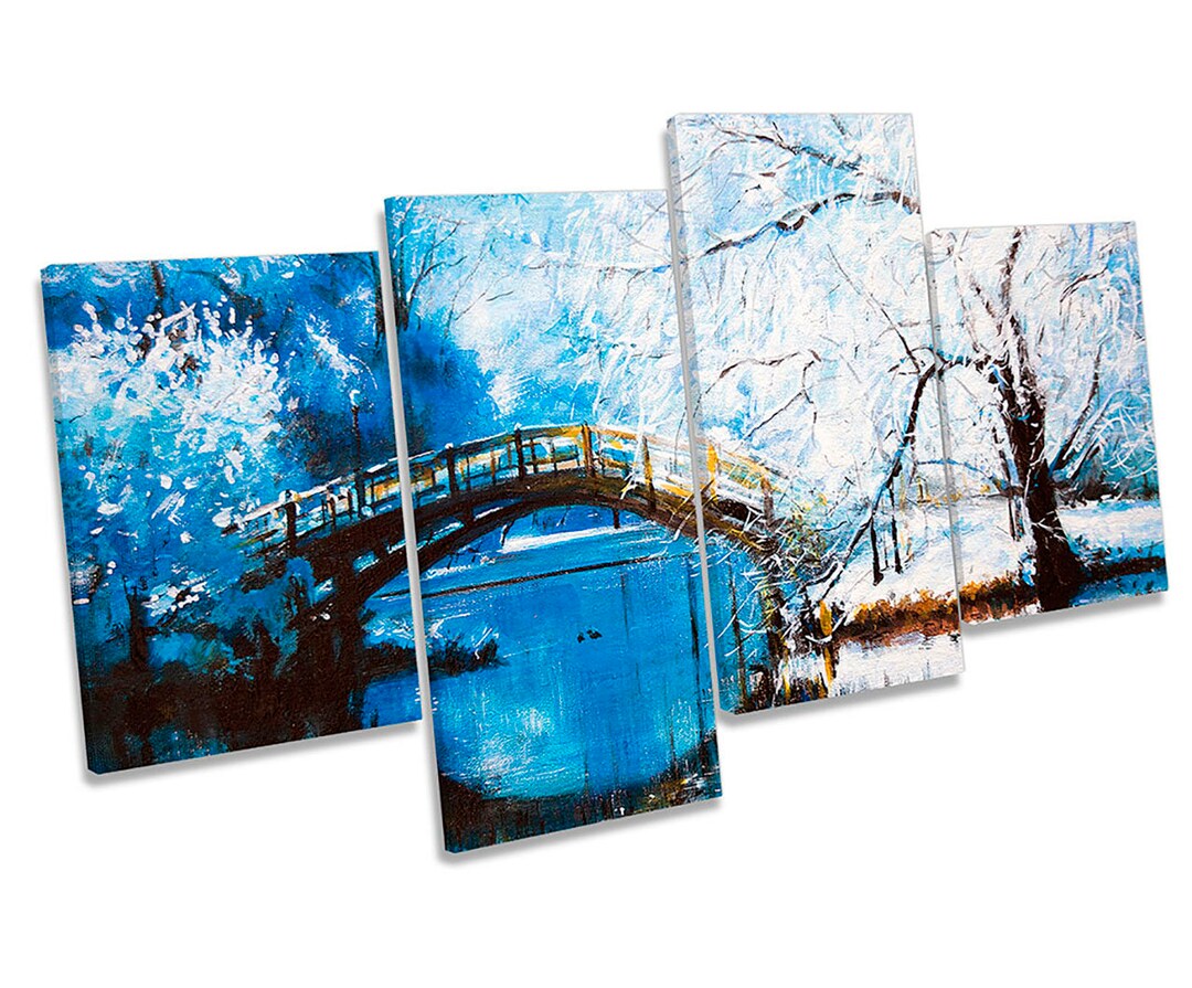 Blue Winter River Bridge Multi CANVAS WALL ARTWORK Print Art - Etsy