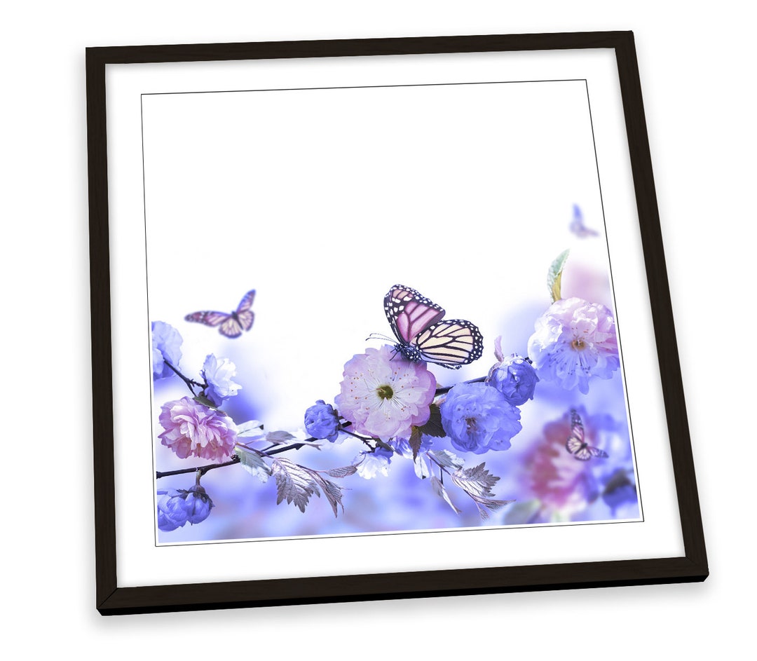 Purple Butterfly Floral Flowers FRAMED ART PRINT Picture Square Artwork ...