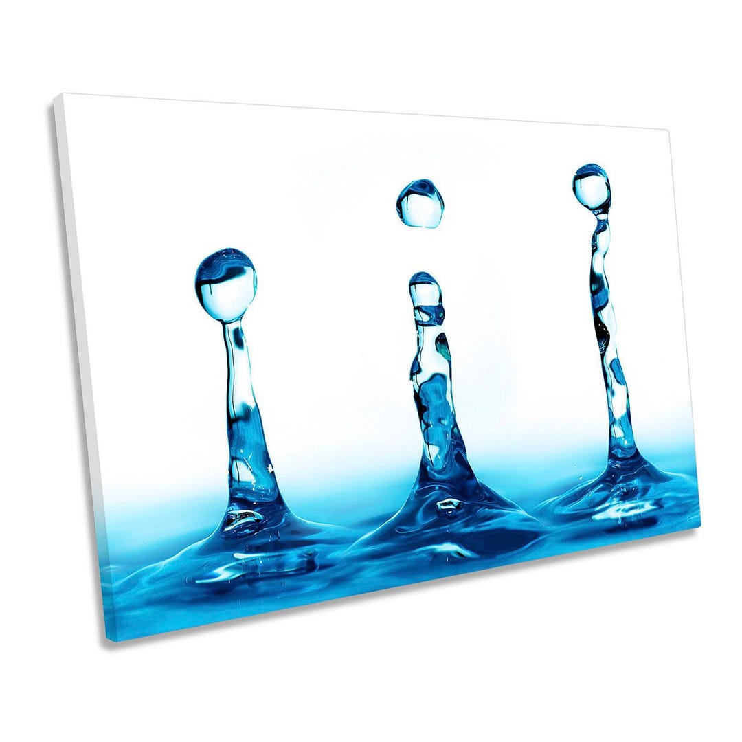 Modern Water Drops Abstract Blue Bathroom CANVAS WALL ART Box Framed ...