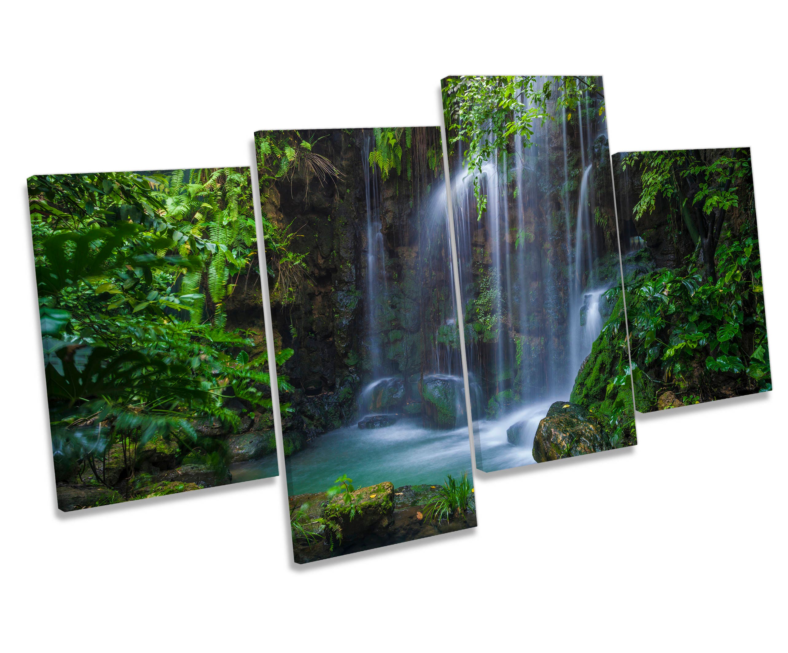 Green Forest Waterfall CANVAS WALL ART Four Panel Print - Etsy