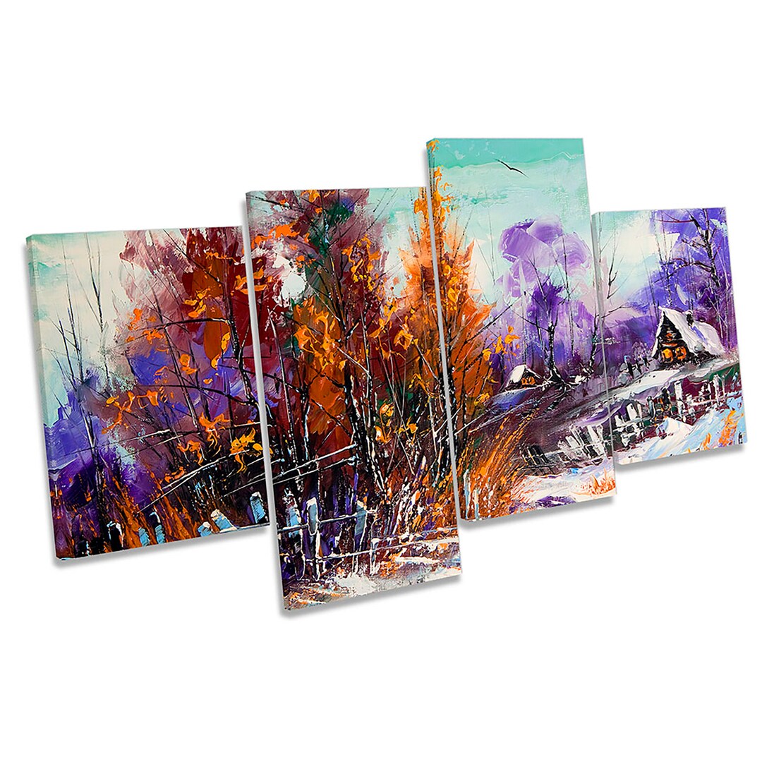 Winter Abstract Rural Scene Multi Panel CANVAS WALL ART Picture Print ...