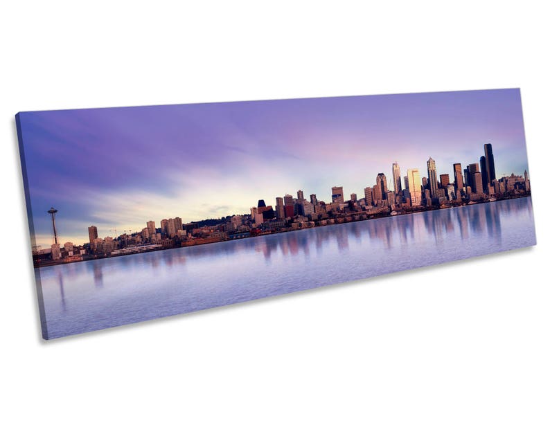 Seattle City Sunset Skyline Purple CANVAS WALL ART Panorama - Etsy