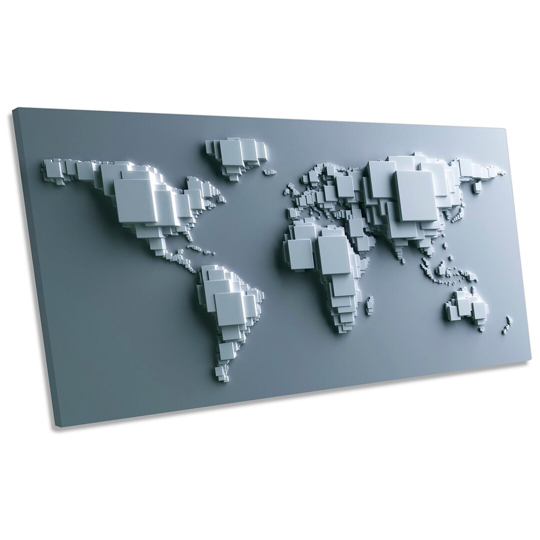 World Map Blocks Modern Panoramic CANVAS WALL ART Print Picture - Etsy
